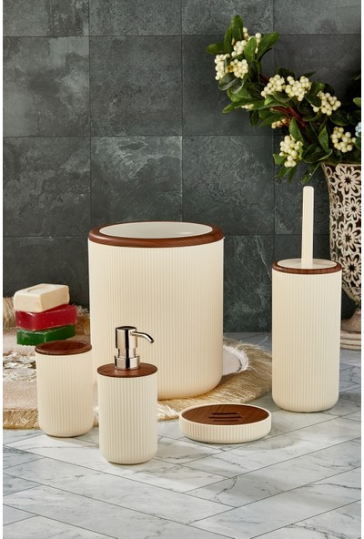 Cooker 5 Parça Woody Banyo Seti Krem