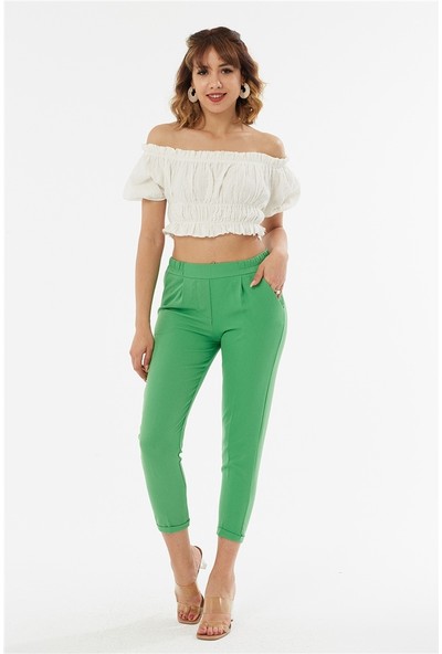 Nisan Beli Lastikli Duble Paça Pantolon Elma Yeşili P4508