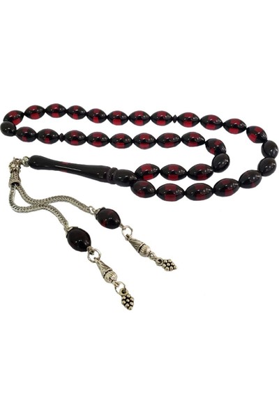 Nefertiya Siyah Kırmızı Toz Kehribar Tesbih