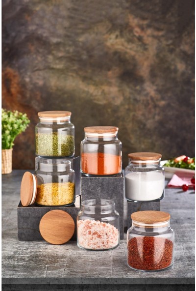 Fbz Home 6'lı Bambu Kapaklı Cam Kavanoz 600 ml