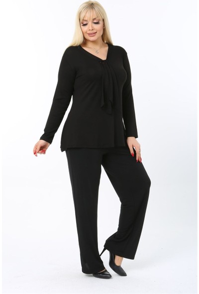 Melsay Siyah Fular Detaylı Bluz