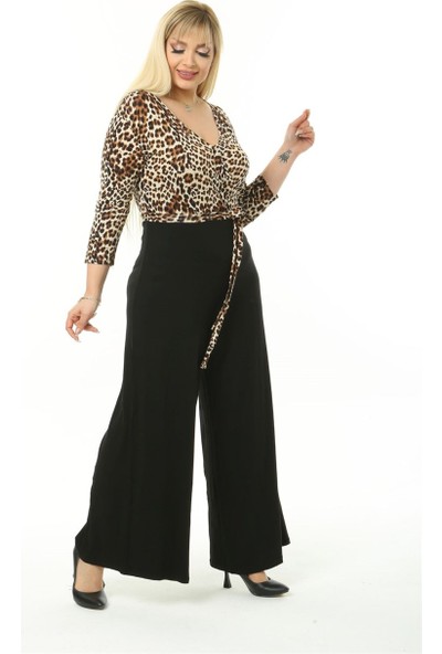 Leopar Desen Büyük Beden Kruvaze Yaka Tulum Leopar Desen Büyük Beden Kruvaze Yaka Tulum