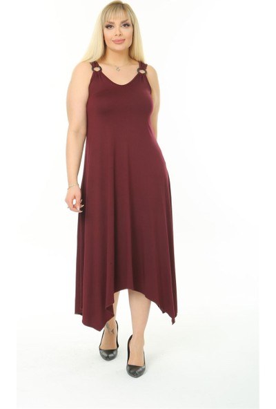 Askılı Toka Detaylı Bordo Elbise
