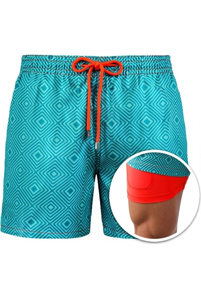 Asksa Desen Baskılı Astarlı Erkek Yüzme Şortu - Yeşil (Yurt Dışından)