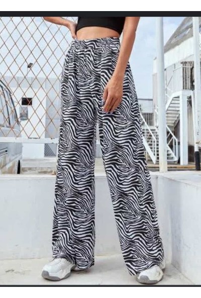 Rüyam Giyim Yüksek Bel Bol Paça Desenli Bayan Pantolon Rüyam Giyim Yüksek Bel Bol Paça Desenli Bayan Pantolon