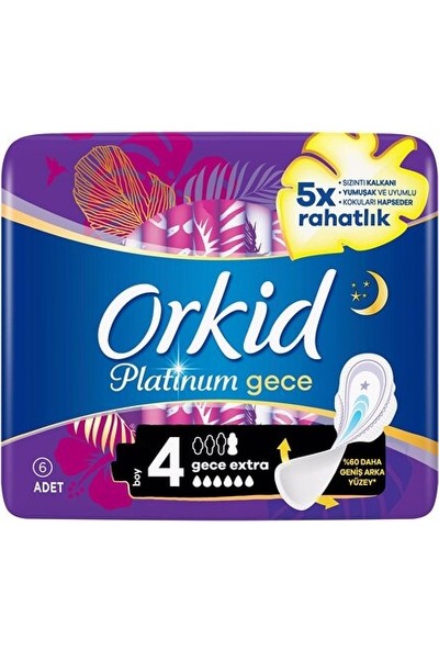 Orkid Hijyenik Ped Platinum 6'lı Gece Extra Orkid Hijyenik Ped Platinum 6'lı Gece Extra
