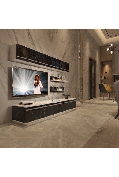 Decoraktiv Eko 5b Mdf Std Tv Ünitesi Tv Sehpası - Beyaz - Siyah Mermer