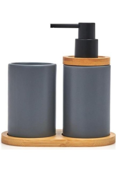 Tohana Seramik Bambu Ikili Banyo Seti Gri