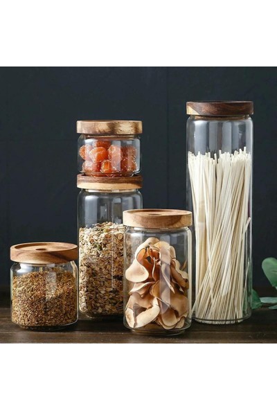 HOMENIVA Arow 5'li Vakum Kapak Cam Kavanoz Seti - Akasya Ağacı Kapak HOMENIVA Arow 5'li Vakum Kapak Cam Kavanoz Seti - Akasya Ağacı Kapak