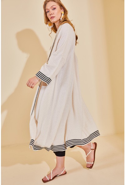Xhan Ekru Şerit Detaylı Kimono 2KXK4-46234-52 Xhan Ekru Şerit Detaylı Kimono 2KXK4-46234-52