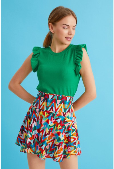 Z Giyim Kadın Yeşil Yuvarlak Yaka Sıfır Kol Kolu Fırfırlı Bluz Z Giyim Kadın Yeşil Yuvarlak Yaka Sıfır Kol Kolu Fırfırlı Bluz