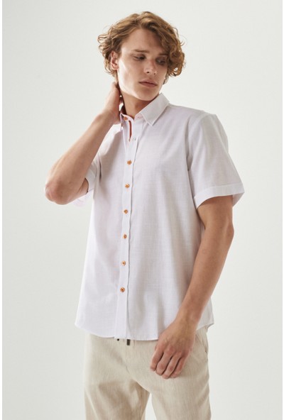 AC&Co / Altınyıldız Classics Slim Fit %100 Pamuk Düğmeli Yaka Flamlı Casual Gömlek AC&Co / Altınyıldız Classics Slim Fit %100 Pamuk Düğmeli Yaka Flamlı Casual Gömlek