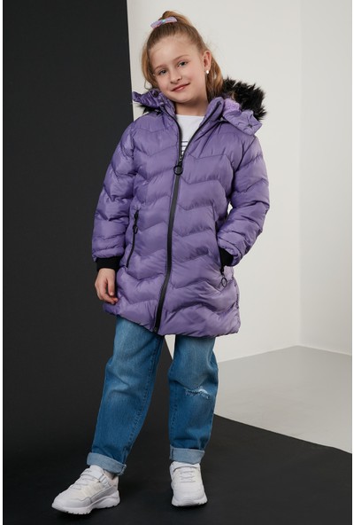 Lela Yakası Suni Kürklü Kapüşonlu Şişme Mont Kız Çocuk MONT 5766041
