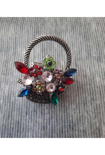 İmren Aksesuar Çiçek Sepeti Iğneli Broş 5cm