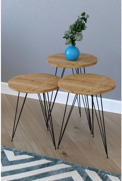 Bambeds Mobilya 3'lü Yuvarlak Zigon Sehpa Çay Sehpası Servis Sehpası - Meşe Bambeds Mobilya 3'lü Yuvarlak Zigon Sehpa Çay Sehpası Servis Sehpası - Meşe