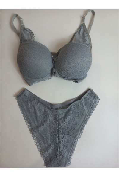 Elyamio Gri Desenli Sütyen Takım