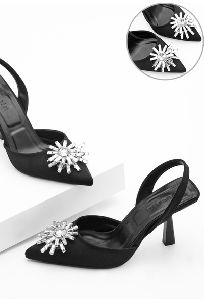 Marjin Kadın Taşlı Abiye Topuklu Ayakkabı Sivri Burun Atkılı Zalef