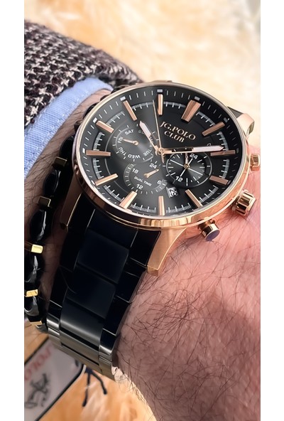 Jg.Polo Club Fonksiyonlu Çelik Kordon Siyah Erkek Kol Saati+Bileklik Jg.Polo Club Fonksiyonlu Çelik Kordon Siyah Erkek Kol Saati+Bileklik