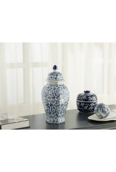 Arzu Sabancı Trace Porselen Küp 18X16X35,5 cm Mavi-Beyaz Arzu Sabancı Trace Porselen Küp 18X16X35,5 cm Mavi-Beyaz