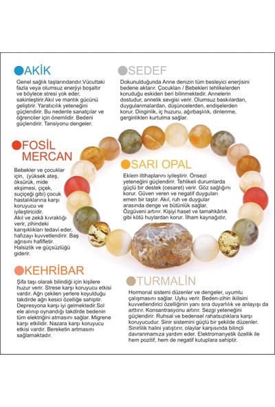 Osmanlı Doğaltaş Doğal Taş Bileklik - Akik-Sedef-Fosil Mercan-Sarı Opal-Kehribar-Turmalin Osmanlı Doğaltaş Doğal Taş Bileklik - Akik-Sedef-Fosil Mercan-Sarı Opal-Kehribar-Turmalin