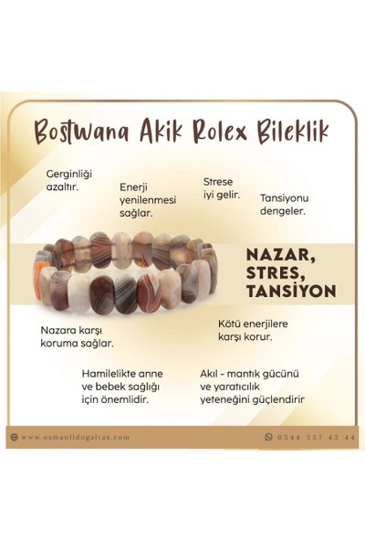 Osmanlı Doğaltaş Botswana Akik Rolex Bileklik