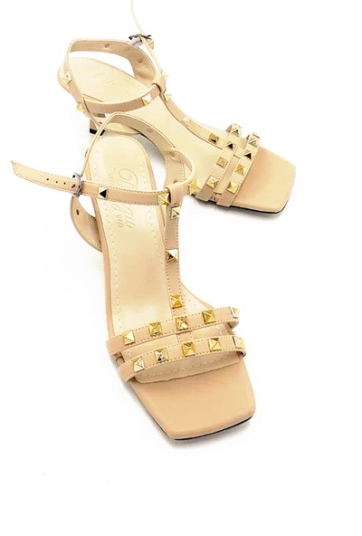 Duygushoesbag Trok Zımba Detaylı Küt Burun Kadın Topuklu Ayakkabı