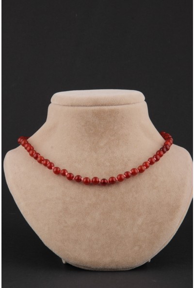 Osmanlı Doğaltaş Akik Kırmızı 6mm Düğümlü Kolye