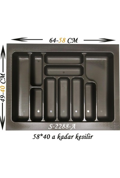 Starax Çekmece Içi Plastik Kaşıklık Antrasit Antibakteriyel S-2288-A En:64-58 D:49-40 cm Arası Kesilebilir 10 Göz 70 cm Modül Starax Çekmece Içi Plastik Kaşıklık Antrasit Antibakteriyel S-2288-A En:64-58 D:49-40 cm Arası Kesilebilir 10 Göz 70 cm Modül
