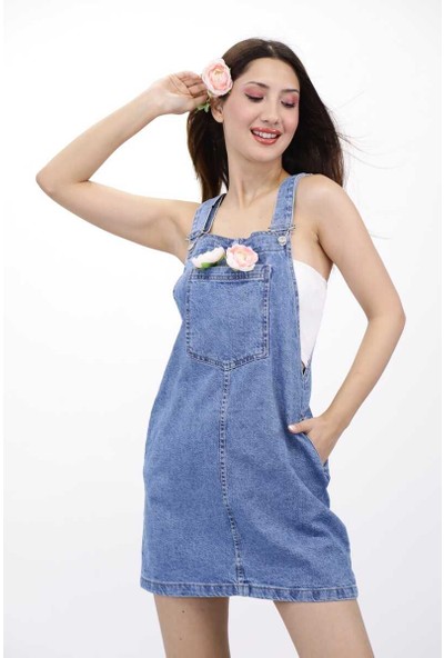 Modaline Önü Cep Detaylı Kısa Kot Salopet Modaline Önü Cep Detaylı Kısa Kot Salopet