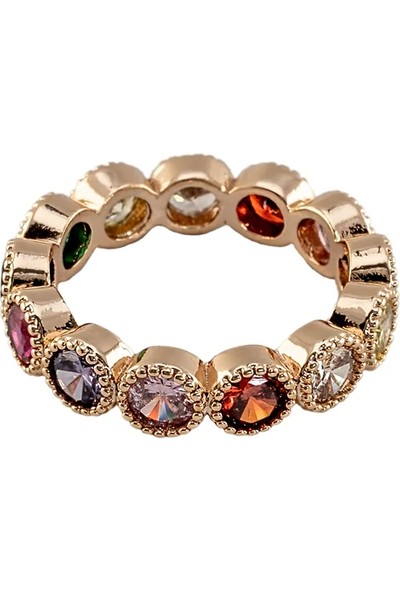 TUE Jewellery Pirinç Üzeri Altın Kaplama Renkli Tamtur Yüzük