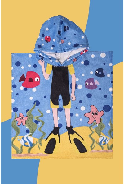 Vevien Home Dalgıç Çocuk Panço Plaj Havlusu 5-6 Yaş