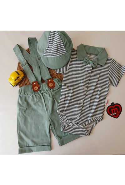 Bayramlık Erkek Bebek Şapkalı Papyonlu Askılı 3' Lü Salopet Takım Bayramlık Erkek Bebek Şapkalı Papyonlu Askılı 3' Lü Salopet Takım