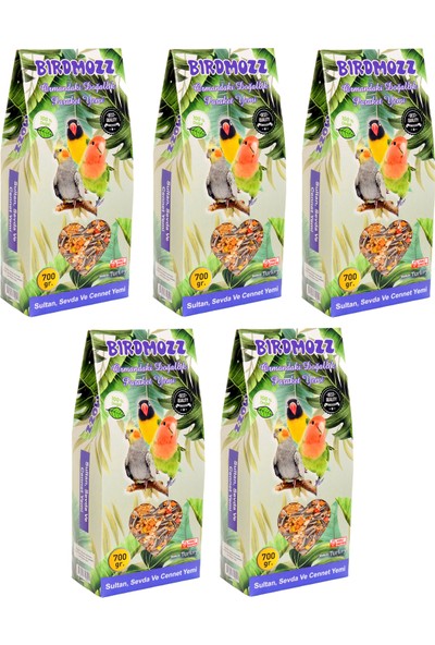 Birdmozz Premium Vitaminli Paraket Cennet Sultan ve Sevda Kuşu Yemi 700 gr x 5 Adet Birdmozz Premium Vitaminli Paraket Cennet Sultan ve Sevda Kuşu Yemi 700 gr x 5 Adet