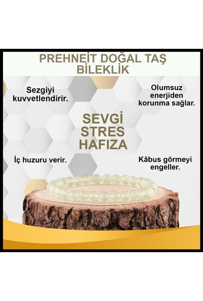 Osmanlı Doğaltaş Prehneit Doğal Taş Bileklik 6 mm - B841