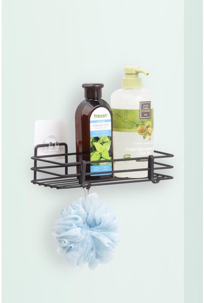 Okyanus Home Magic Fix Sihirli Yapışkan Siyah Kancalı Banyo Rafı - 11X24 cm Okyanus Home Magic Fix Sihirli Yapışkan Siyah Kancalı Banyo Rafı - 11X24 cm