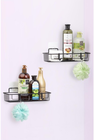 Okyanus Home Magic Fix Sihirli Yapışkan Kancalı Siyah 2 Adet Banyo Rafı - 13X30 cm Okyanus Home Magic Fix Sihirli Yapışkan Kancalı Siyah 2 Adet Banyo Rafı - 13X30 cm