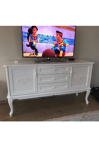 Masifart Pectus Tv Ünitesi Işlemeli Beyaz Lake