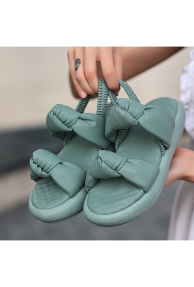 Pabucmarketi Mint Yeşili Cilt Kadın Sandalet
