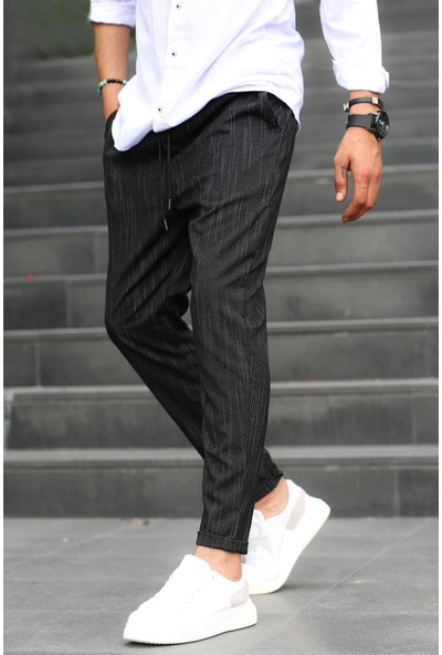 Madmext Siyah Desenli Slim Fit Jogger Pantolon 5470