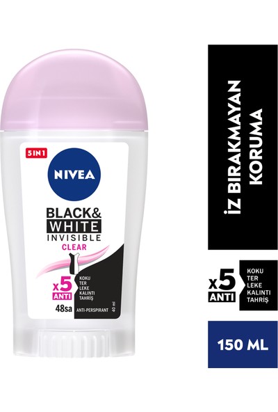Nivea Invisible Black&White Clear Deo Stick 40 ml Kadın Nivea Invisible Black&White Clear Deo Stick 40 ml Kadın