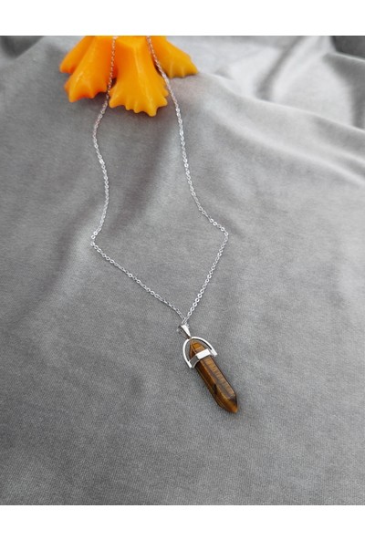 Doğal Kaplan Gözü Taşı Unisex Kurşun Kolye Doğal Kaplan Gözü Taşı Unisex Kurşun Kolye