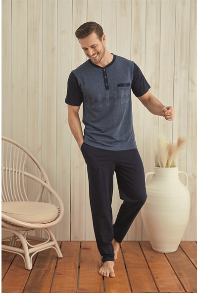 Relax Mode Erkek Midi Yaka Pijama Takım - 10616 Relax Mode Erkek Midi Yaka Pijama Takım - 10616