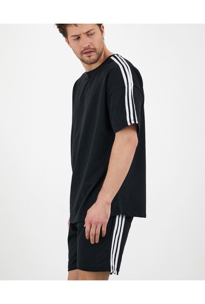 Erkek Şort Takım Siyah Renk Şeritli Alt Üst Takım Pamuklu Erkek Şort Takım Siyah Renk Şeritli Alt Üst Takım Pamuklu