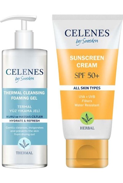 Celenes By Sweden Güneş Kremi 50 Spf 50 ml ve Temızleme Jelı 250 ml Celenes By Sweden Güneş Kremi 50 Spf 50 ml ve Temızleme Jelı 250 ml