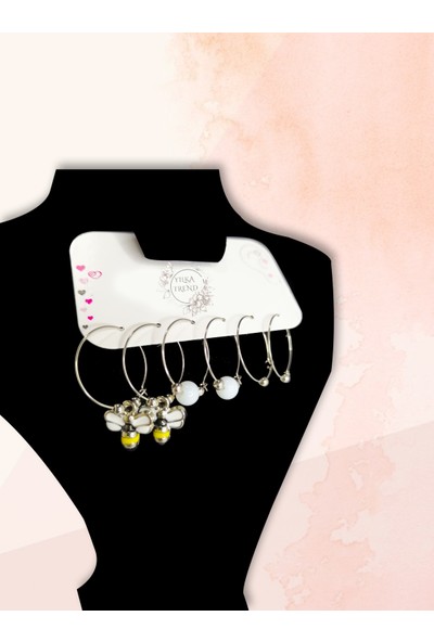 Yılkaca Kadın Küpe Üçlü Set Gül Gökkuşağı Küpe