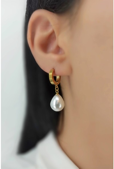 ÇLK Accessories Çelik Oval İnci Küpe TRKÜPE34560