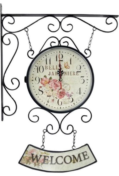 Taylan Siyah Welcome Tabelalı Çift Taraflı Istasyon Stil Saat Taylan Siyah Welcome Tabelalı Çift Taraflı Istasyon Stil Saat