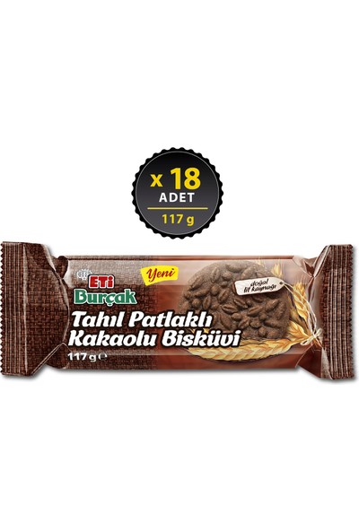 Eti Burçak Tahıl Patlaklı Kakaolu Bisküvi 117 g x 18 Adet Eti Burçak Tahıl Patlaklı Kakaolu Bisküvi 117 g x 18 Adet
