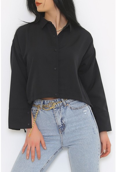 Maysolasta Yan Büzgülü Gömlek Siyah - 9598.1247.