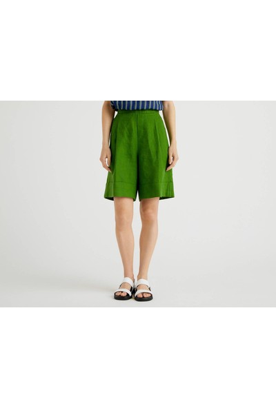 Beli Lastikli Keten Bermuda Şort